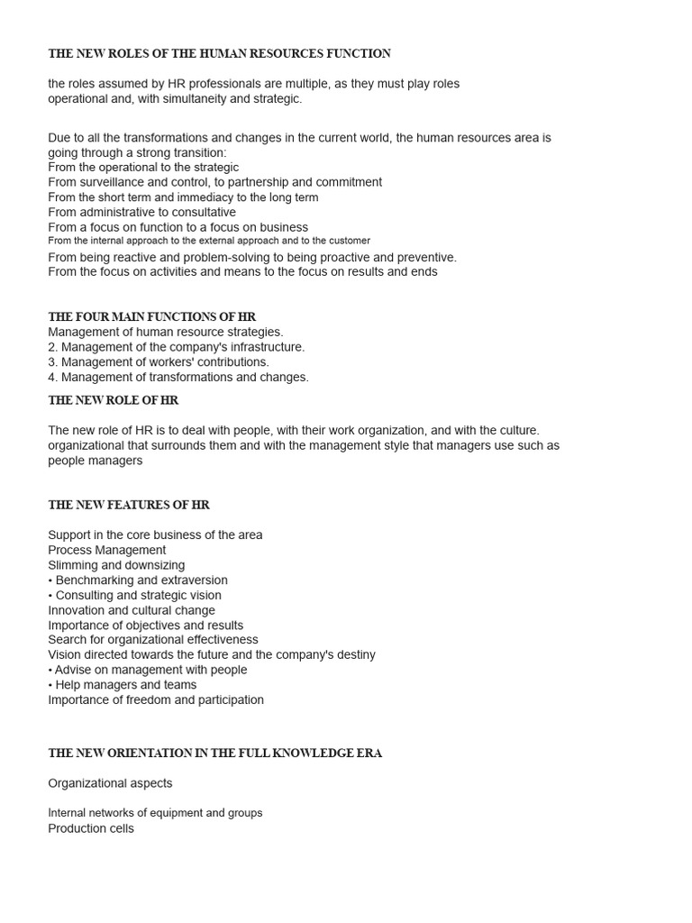 The New Roles of The Human Resources Function | PDF | Human Resource ...