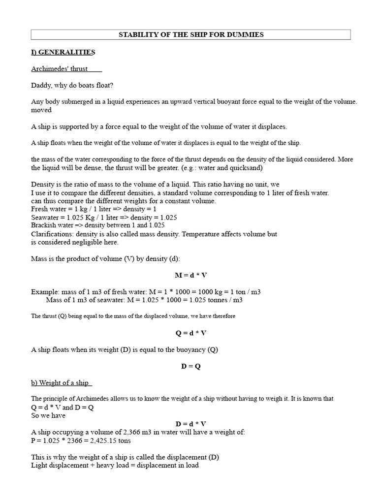 Ship Stability Basics Explained | PDF | Buoyancy | Density