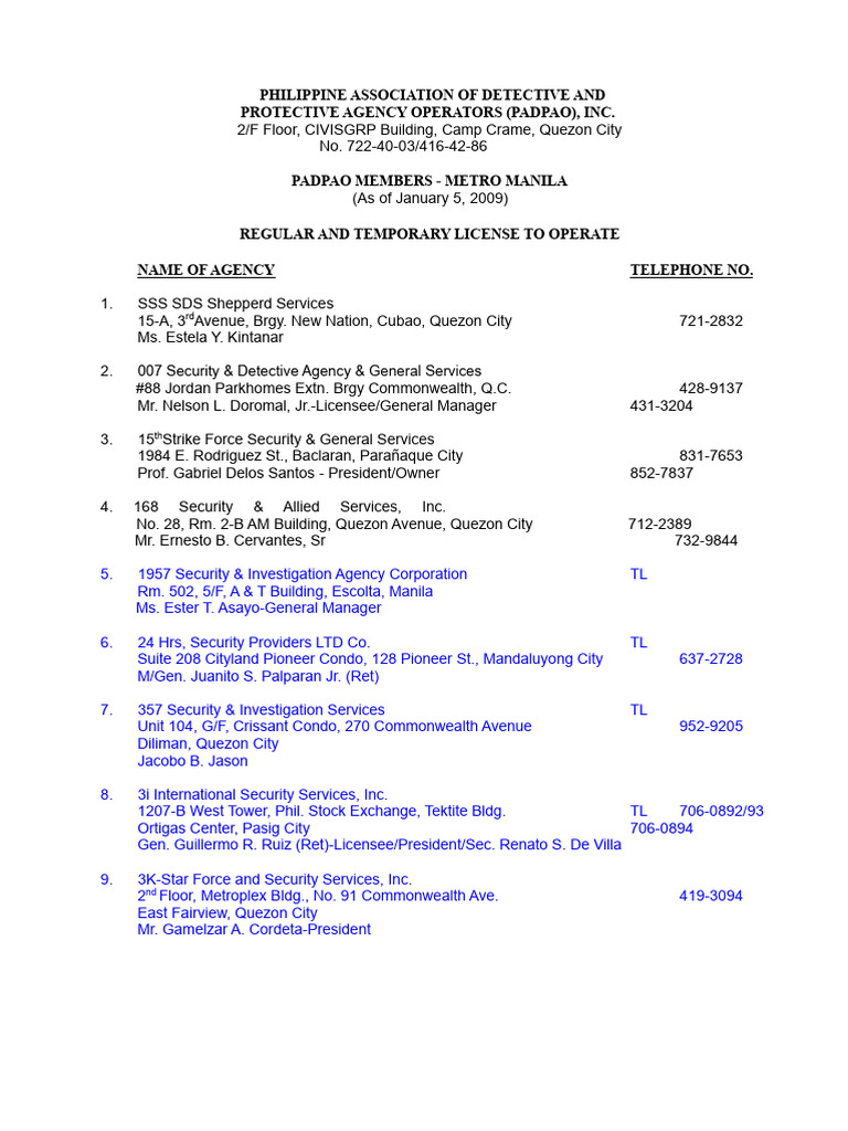 01 - PADPAO Members - Metro Manila | PDF | Makati | Manila