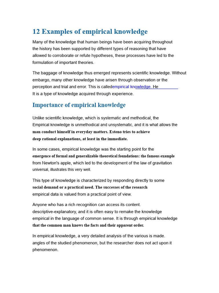 Examples of Empirical Knowledge | PDF | Knowledge | Empirical Evidence