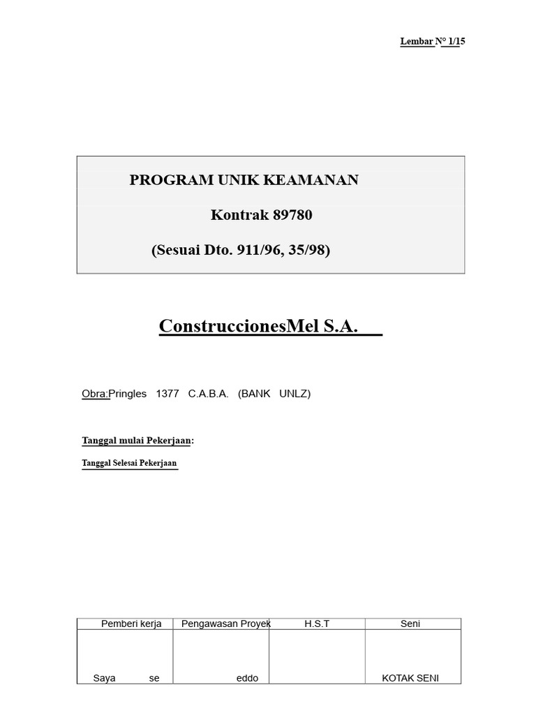 Contoh Program Keamanan Res.35-98 | PDF
