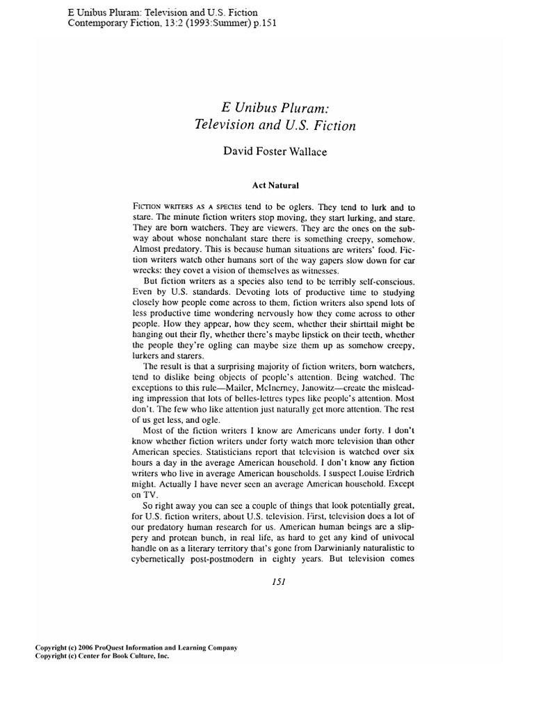 E Unibus Pluram: Television and U.S. Fiction | PDF