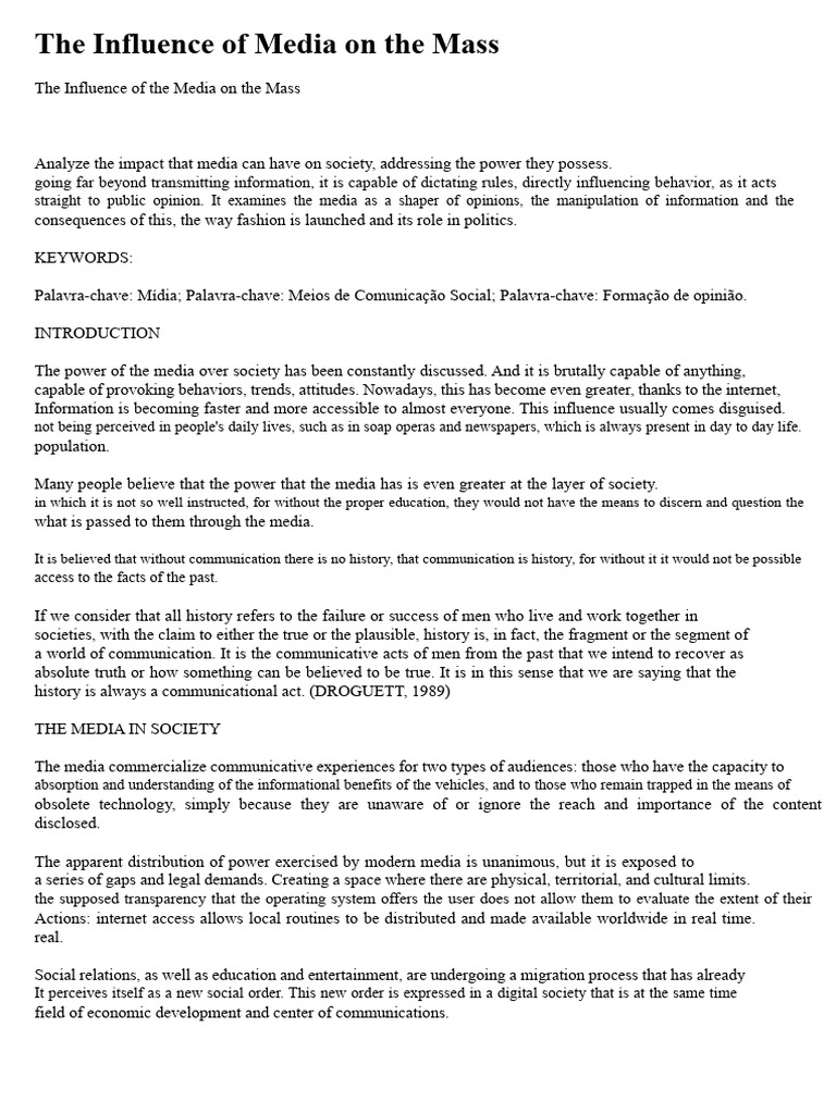 The Influence of Mass Media | PDF | Communication | Information