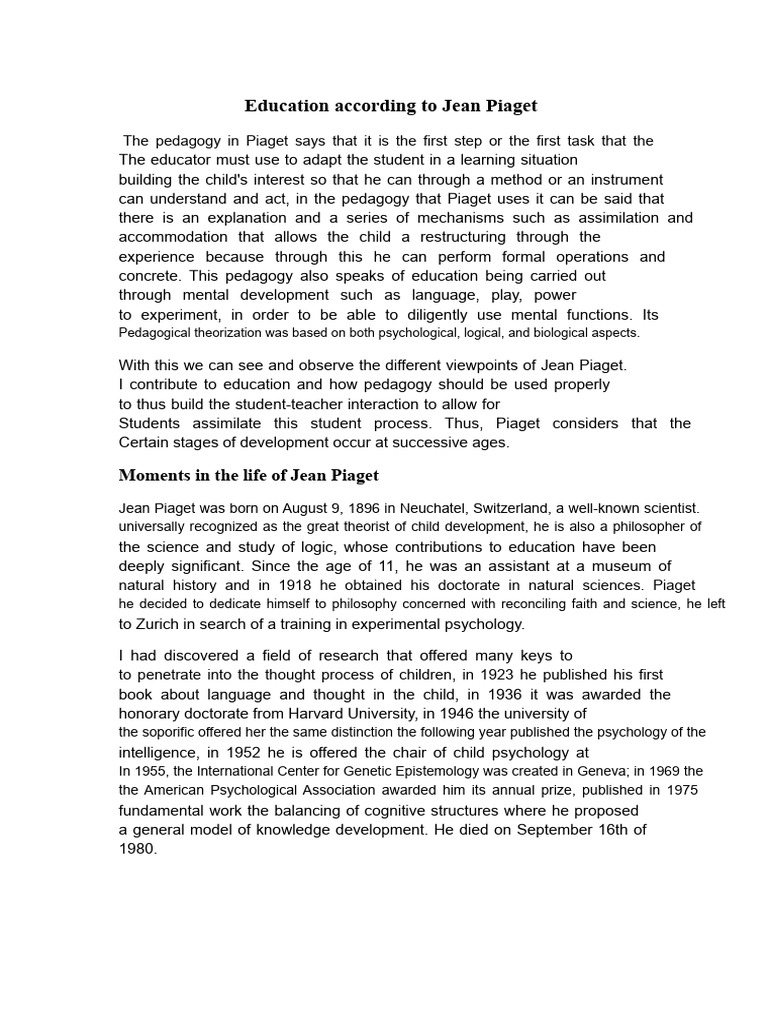 Piaget's Educational Contributions Explained | PDF | Constructivism ...