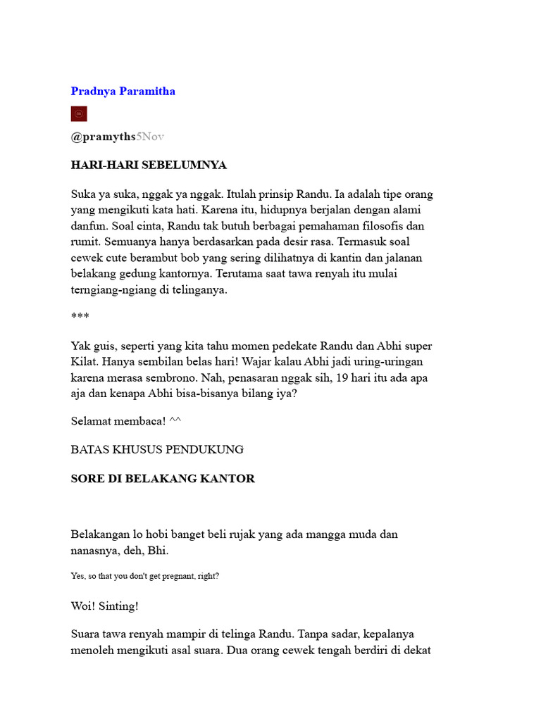 Hari - Hari Sebelumnya Oleh Pradnya Paramitha | PDF