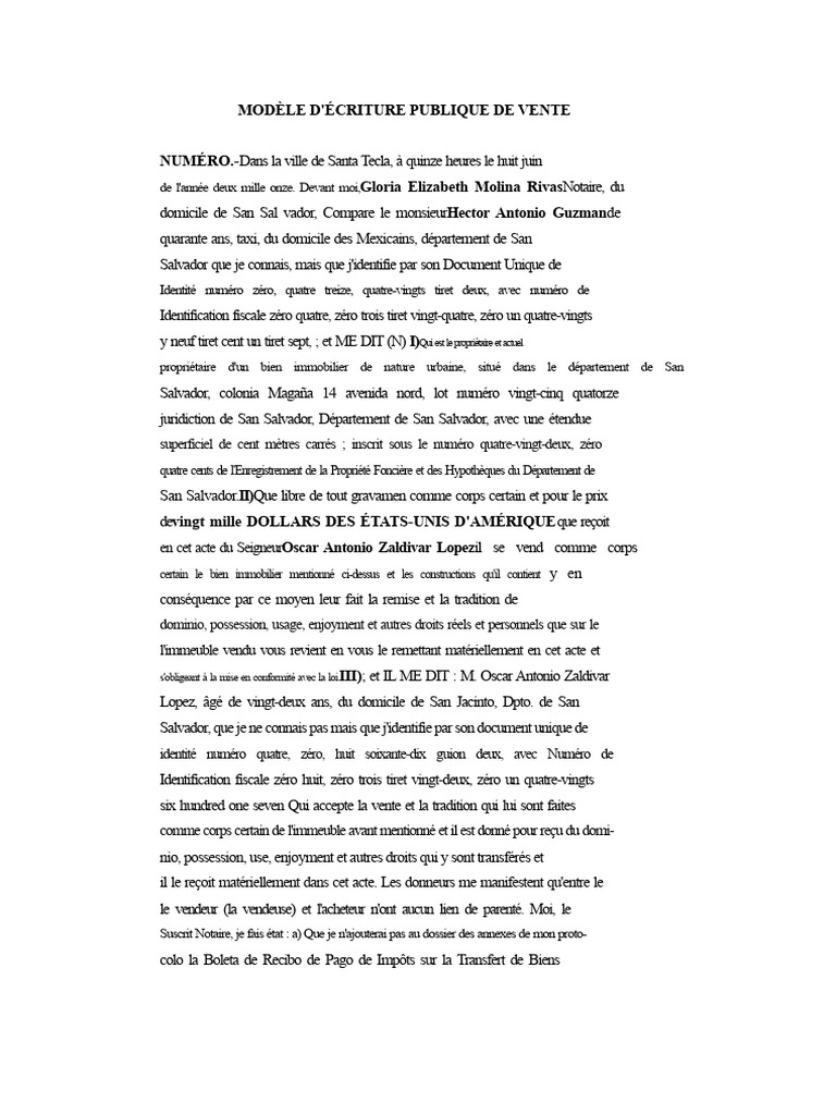 Modèle D'acte Notarié de Vente | PDF