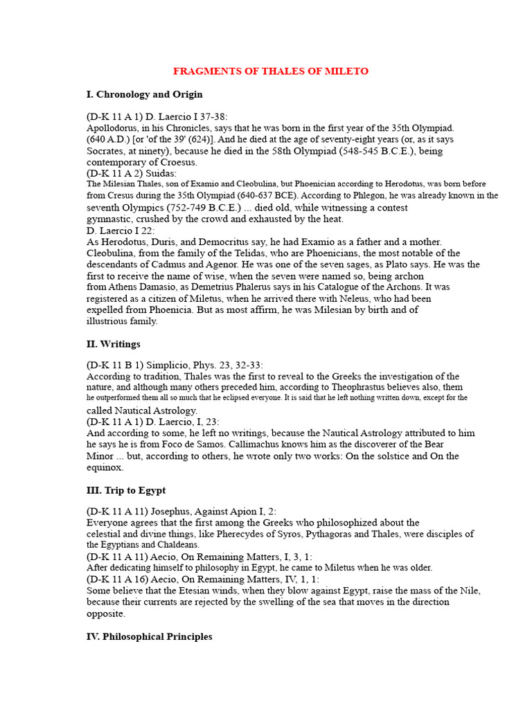 Thales of Miletus: Life and Philosophy | PDF