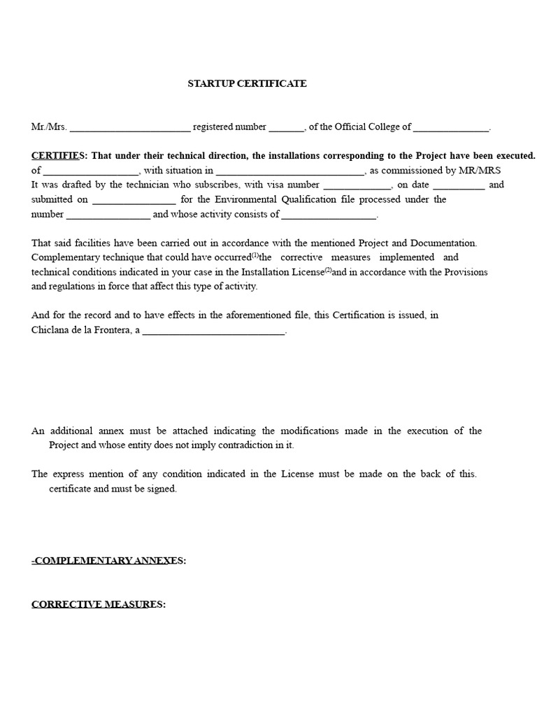 Startup Certificate Model | PDF