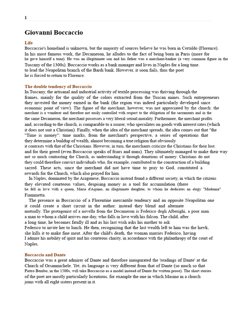 Boccaccio: Life, Works, and Morality | PDF | Giovanni Boccaccio | The ...