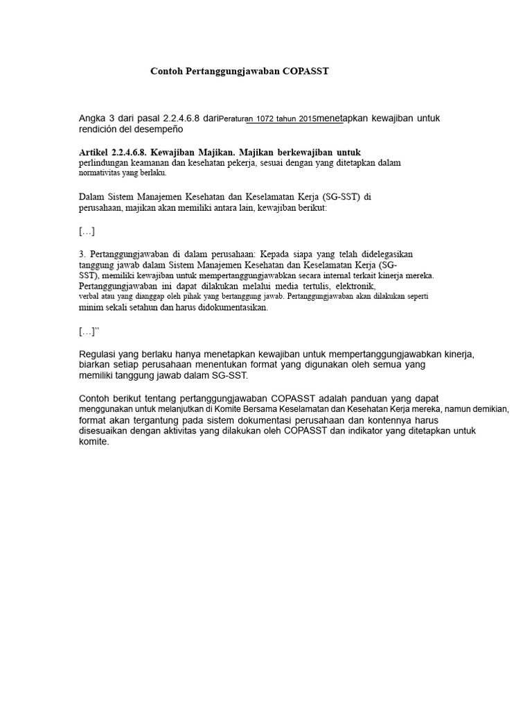 6. Contoh Pertanggungjawaban COPASST | PDF
