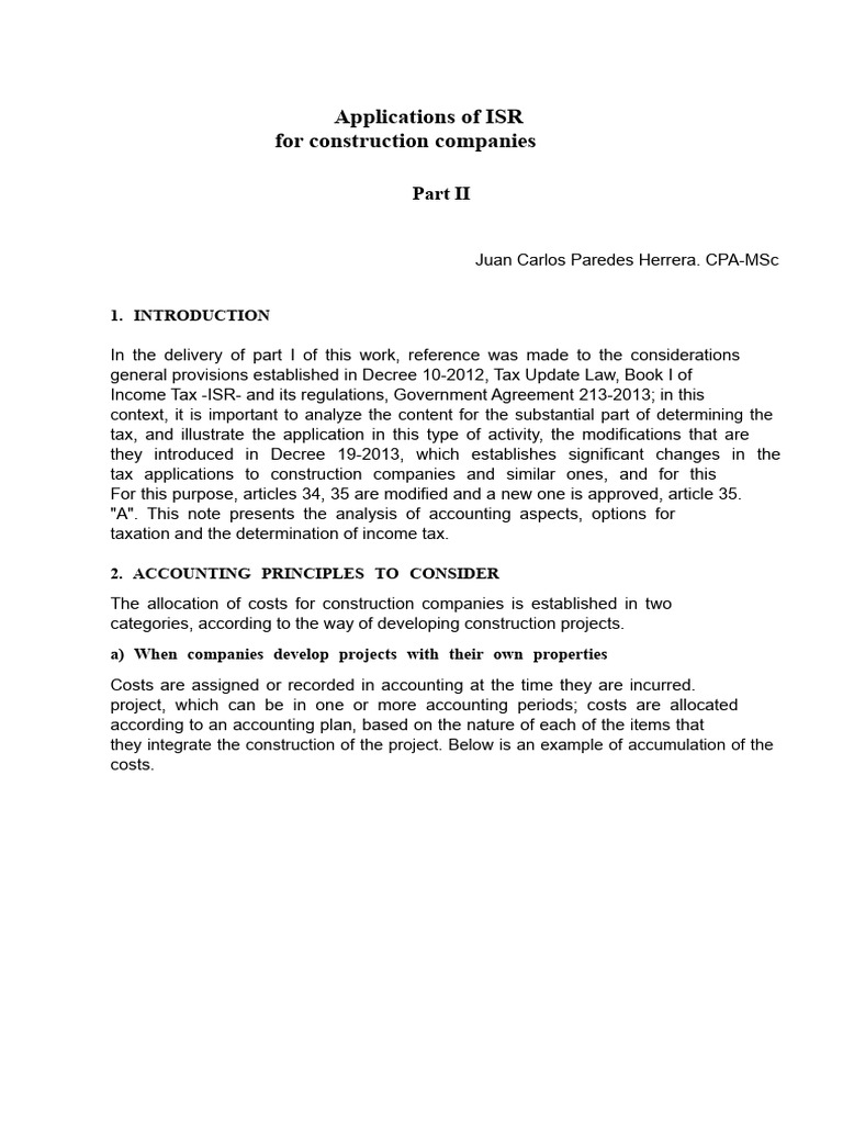 Applications of ISR For Construction Companies | PDF | Tax Deduction ...