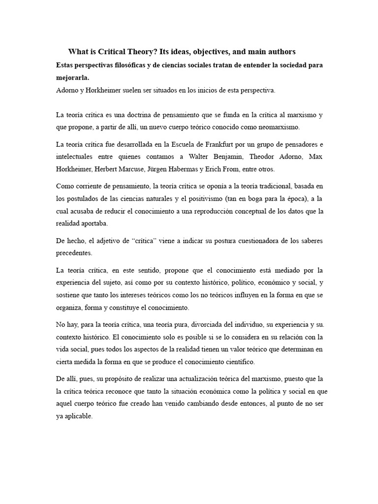 Introducción a la Teoría Crítica | PDF | La teoría crítica | Escuela de ...