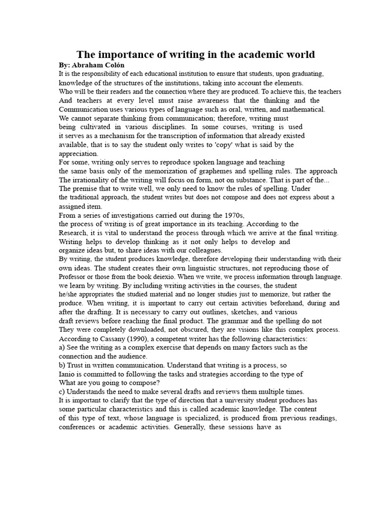 The Importance of Writing in The Academic World | PDF | Relaxation ...