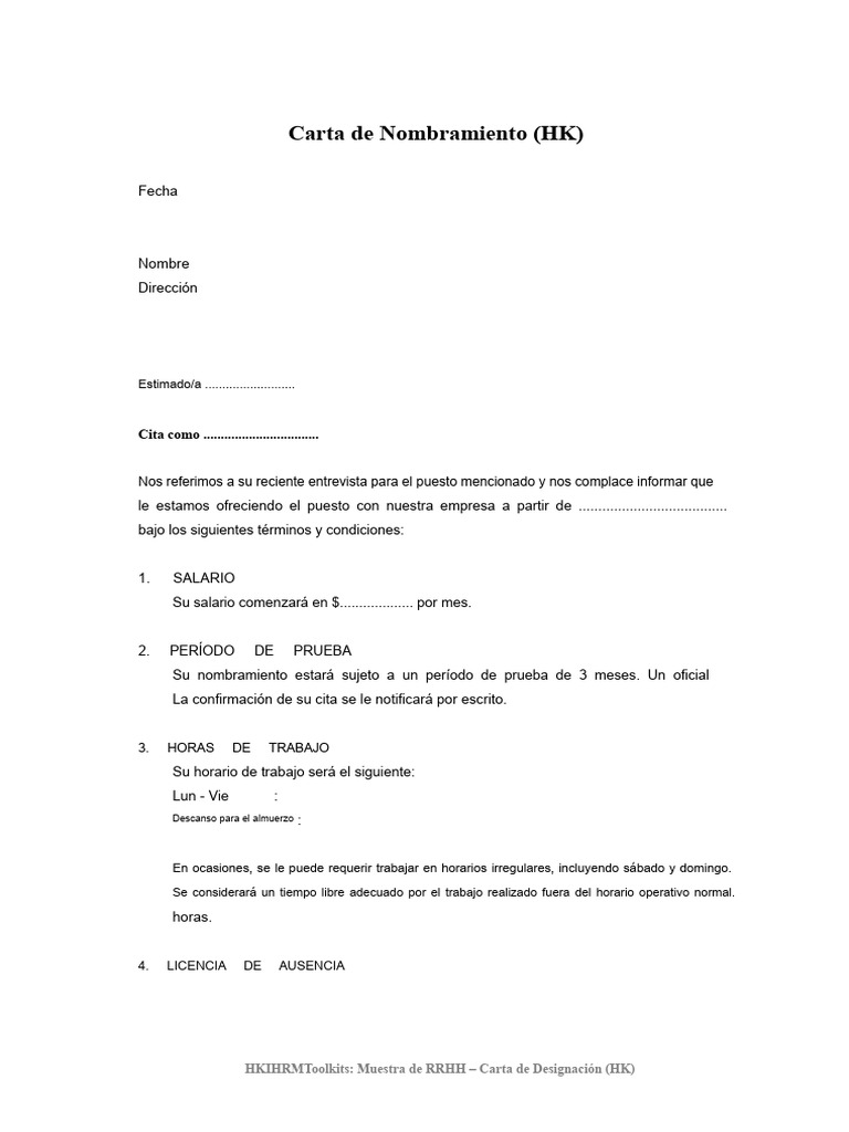 Formato de Carta de Nombramiento Laboral | PDF