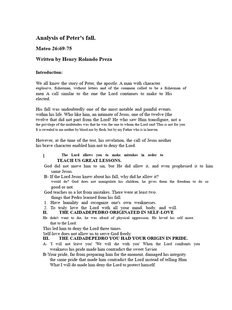 Outline Analysis of Peter's Fall | PDF | Saint Peter | Grace In ...
