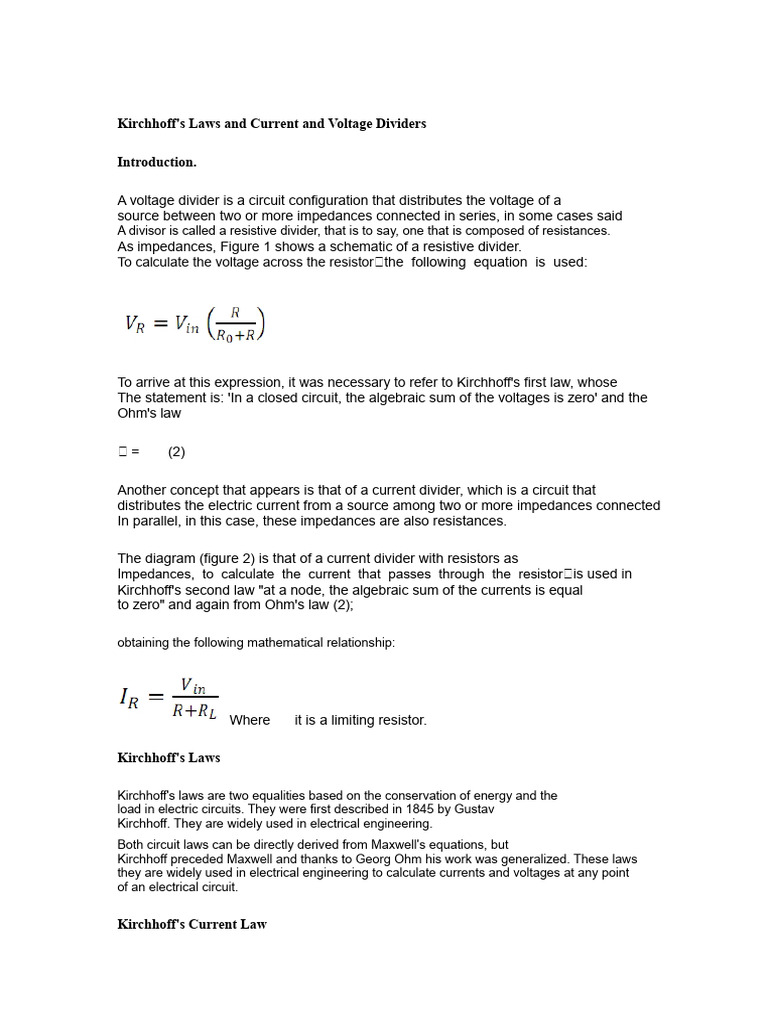 Kirchhoff's Laws and Current and Voltage Dividers | PDF | Series And Parallel Circuits ...