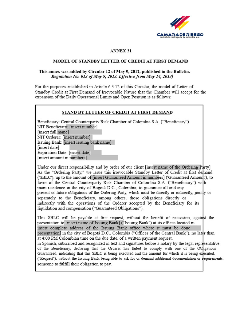 Letter of Credit Template | PDF | Letter Of Credit | Business