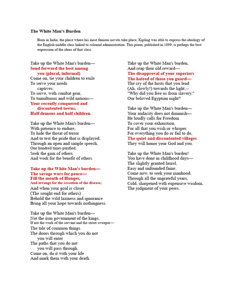 Understanding Kipling's "White Man's Burden" | PDF