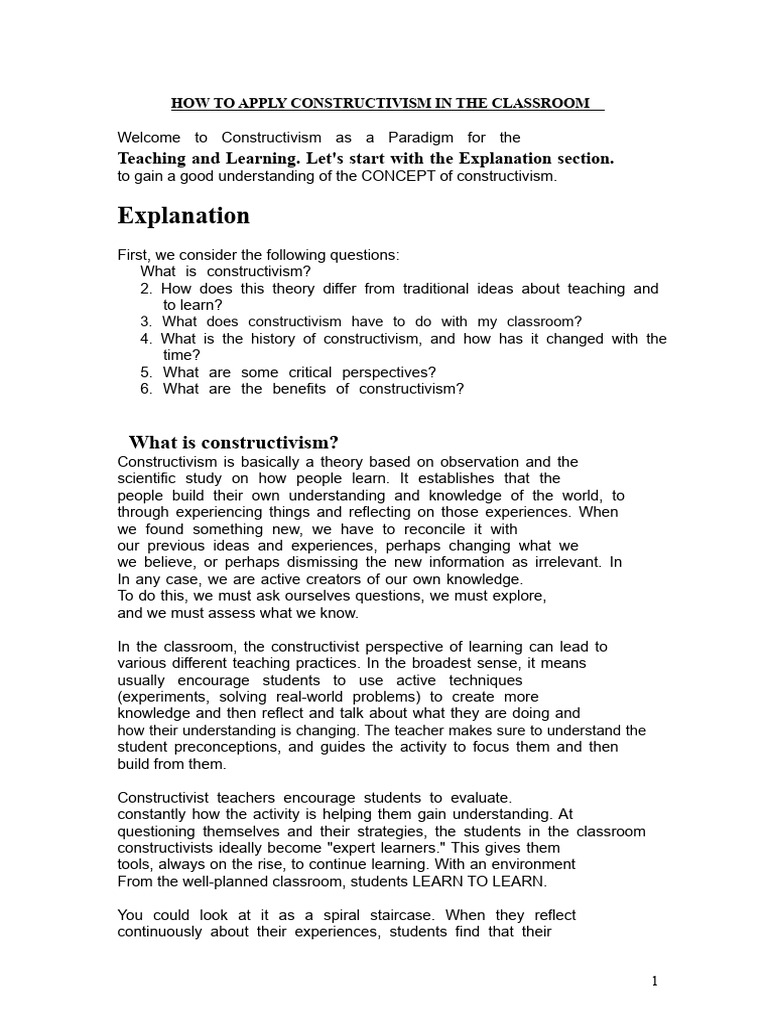 Constructivism in The Classroom | PDF | Constructivism (Philosophy Of Education) | Cognition