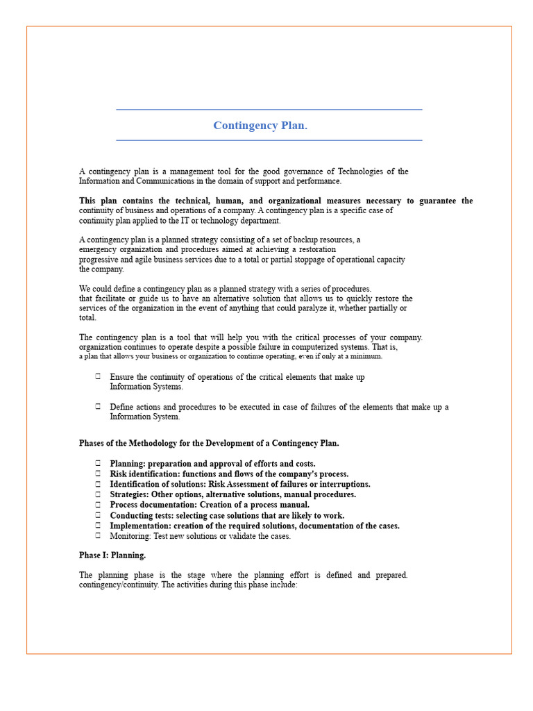 Contingency Plan For A Project | PDF | Backup | Risk