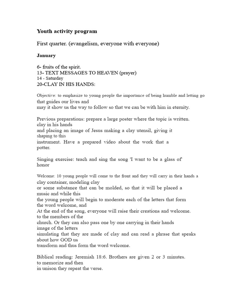 Youth Activity Program Ideas | PDF | Jesus | Prayer