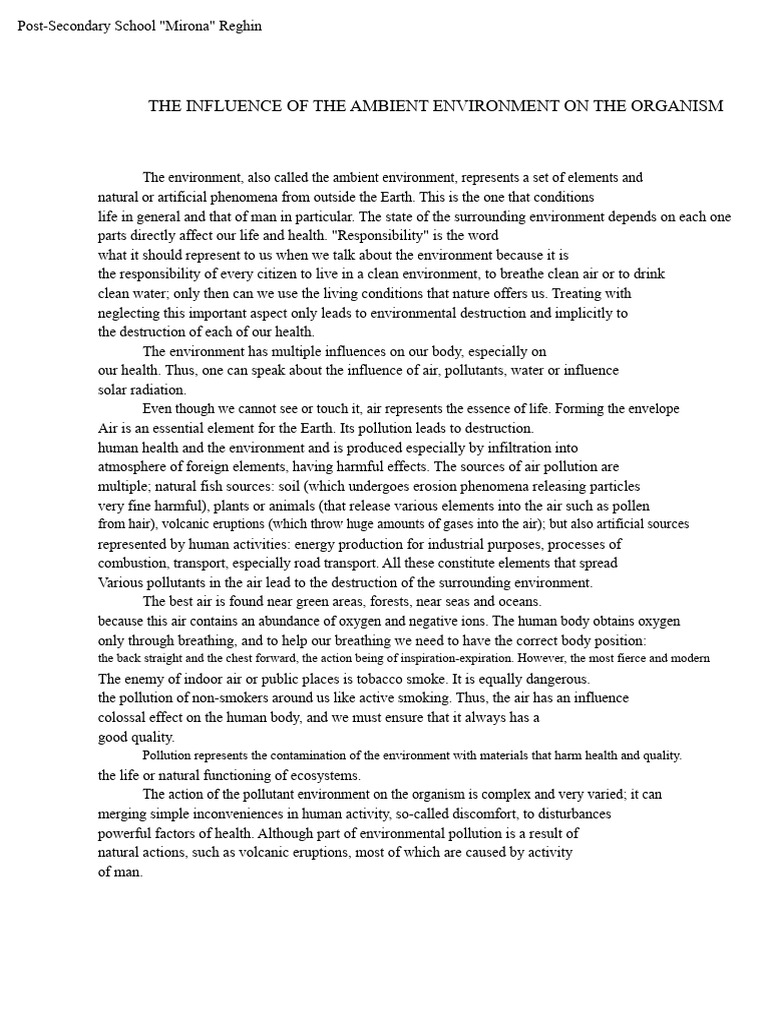 The Influence of The Ambient Environment On The Organism | PDF ...