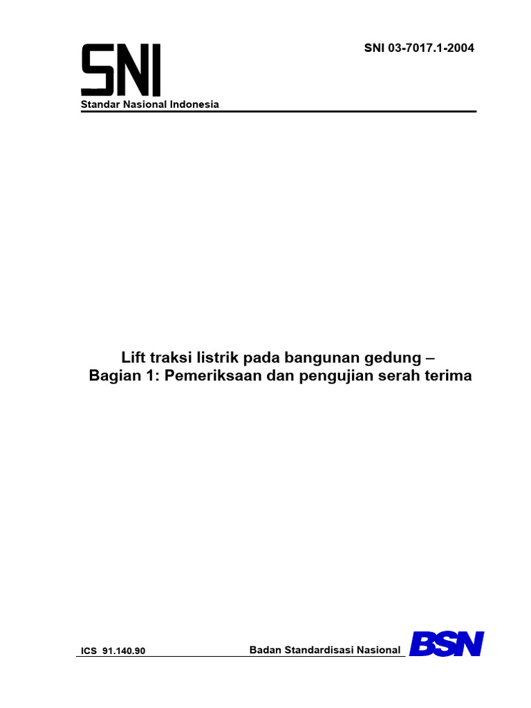 Standar SNI Lift Traksi Listrik 2004 | PDF