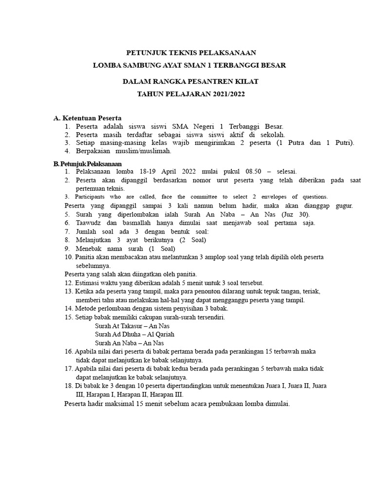 Petunjuk Teknis Pelaksanaan Lomba Sambung Ayat | PDF