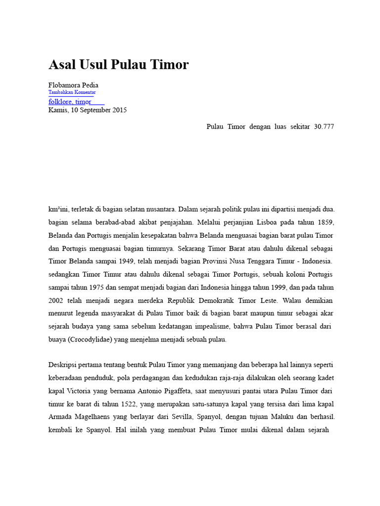 Asal Usul Pulau Timor | PDF