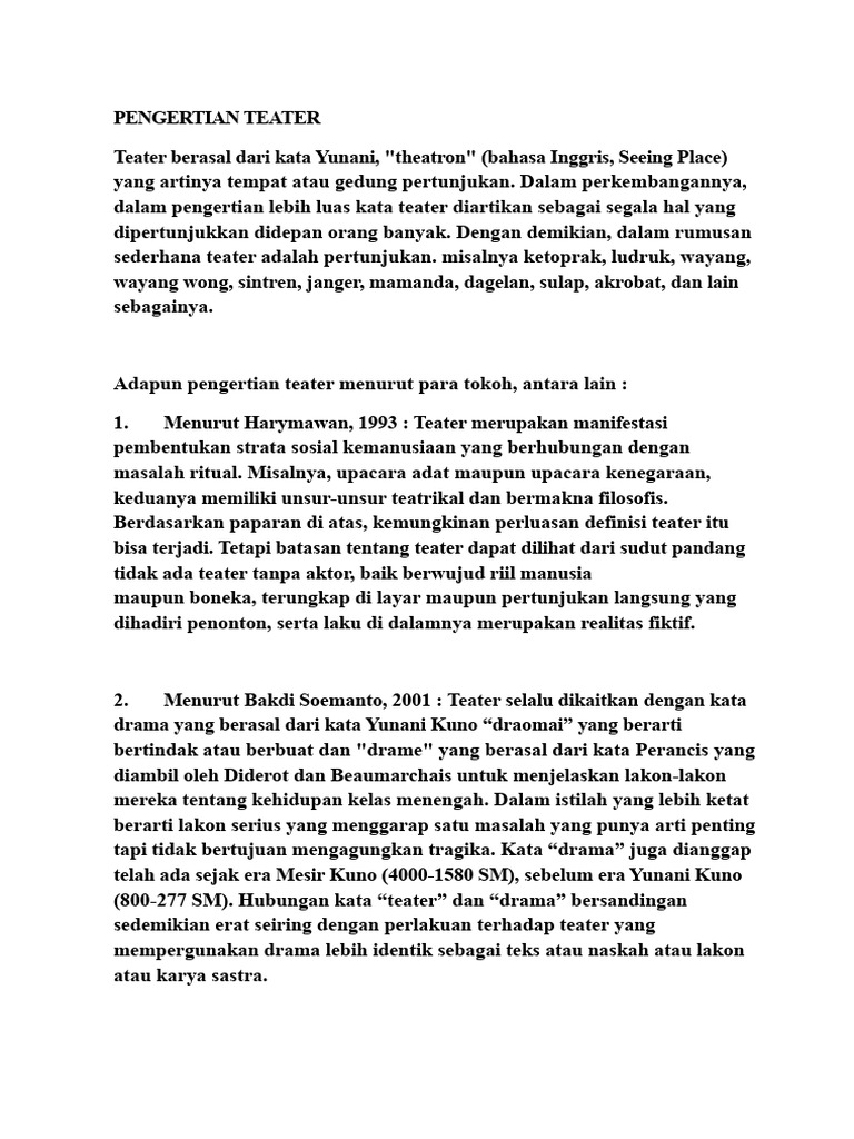 Pengertian dan Jenis Teater | PDF