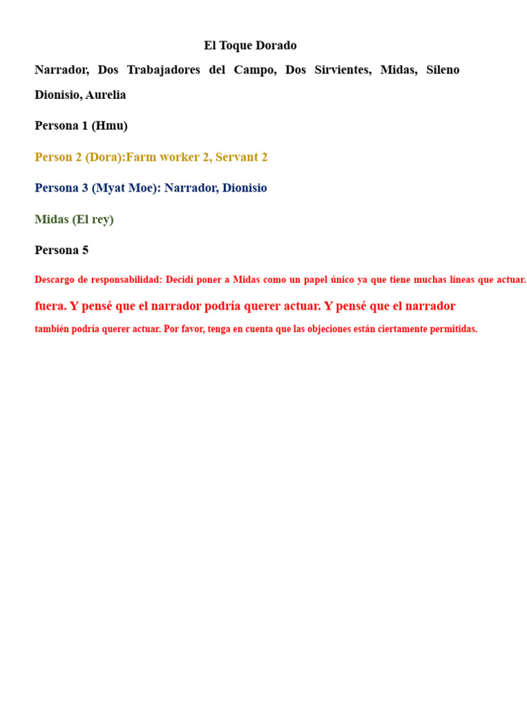 El Toque de Oro (Guion de Obra) | PDF | Dioniso