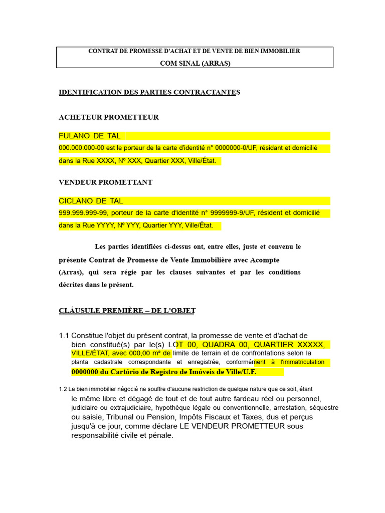 Contrat de Promesse d'Achat Immobilier | PDF | Banques | Impôts