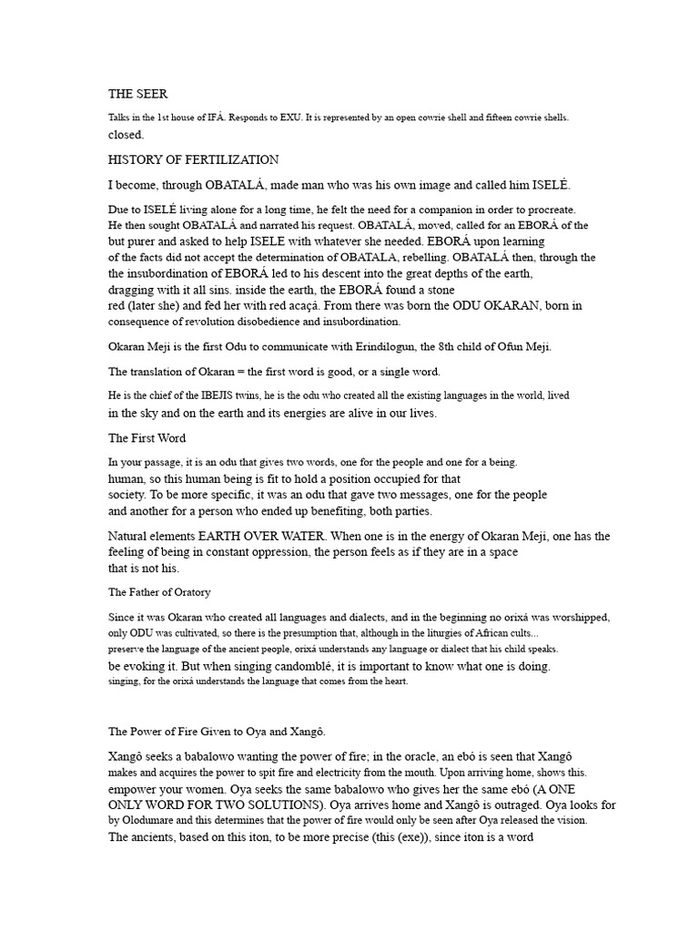 1st Class - Okaran Meji The First Odu To Communicate With The Erindilogun | PDF