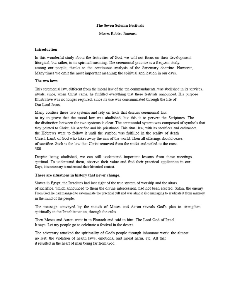 Understanding the Seven Solemn Festivals | PDF | Passover | Ten ...