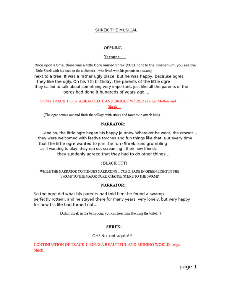 Shrek The Musical Final Script | PDF
