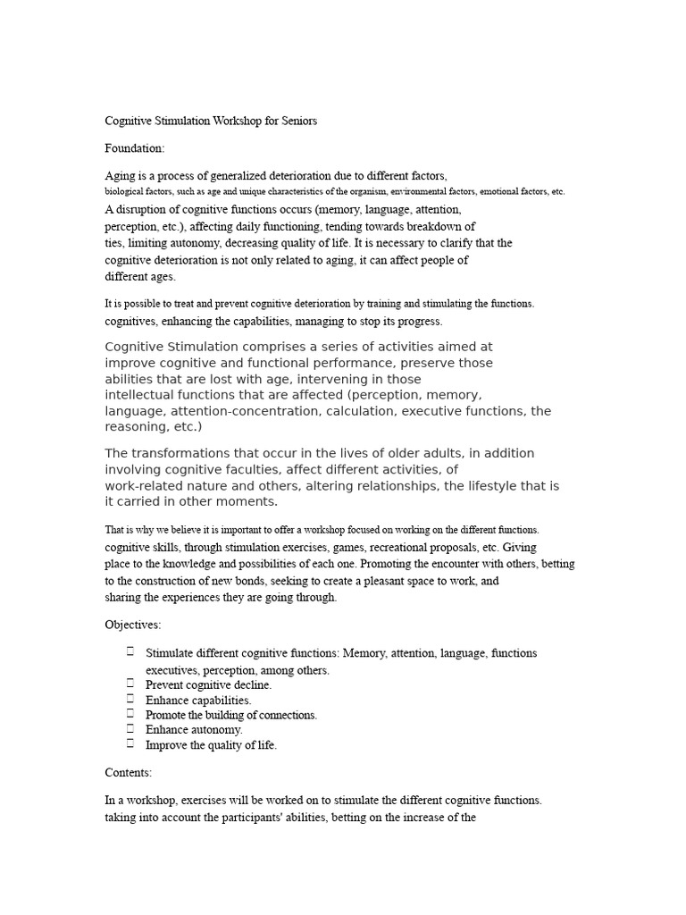 Cognitive Stimulation Workshop For Older Adults | PDF | Cognition | Memory