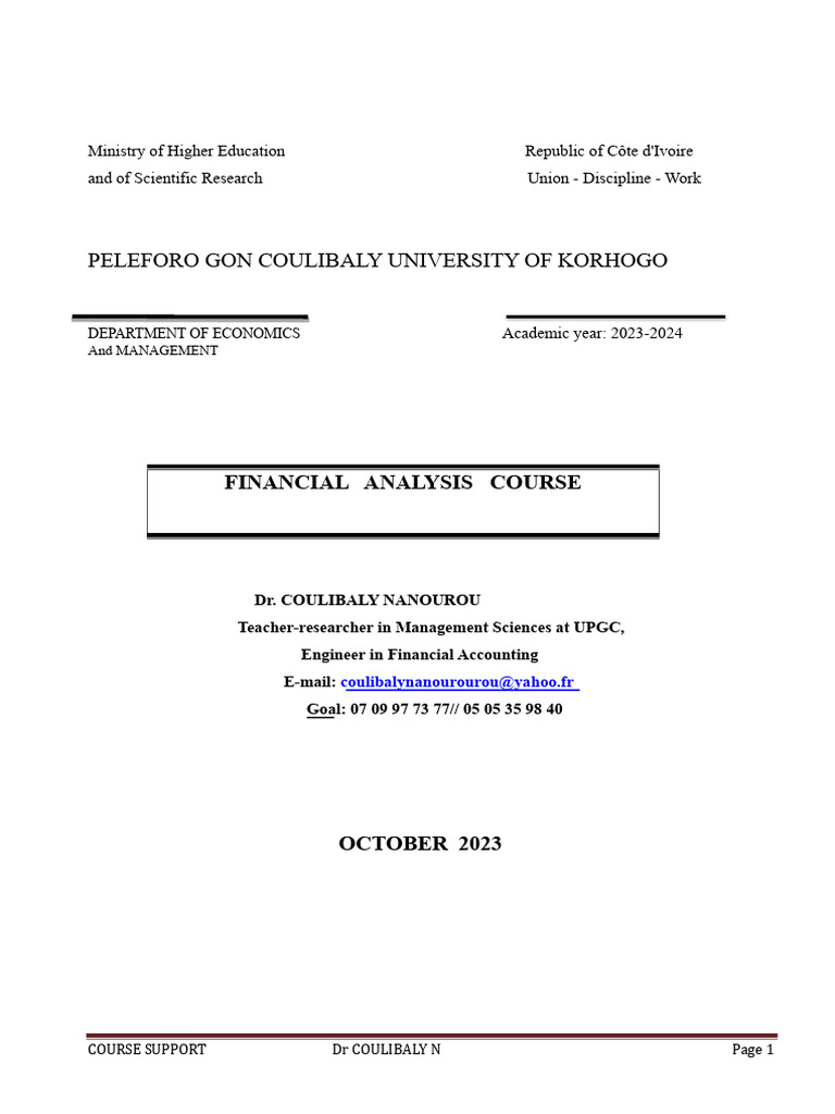 Financial Analysis Course 2023-2024 | PDF | Balance Sheet | Debt