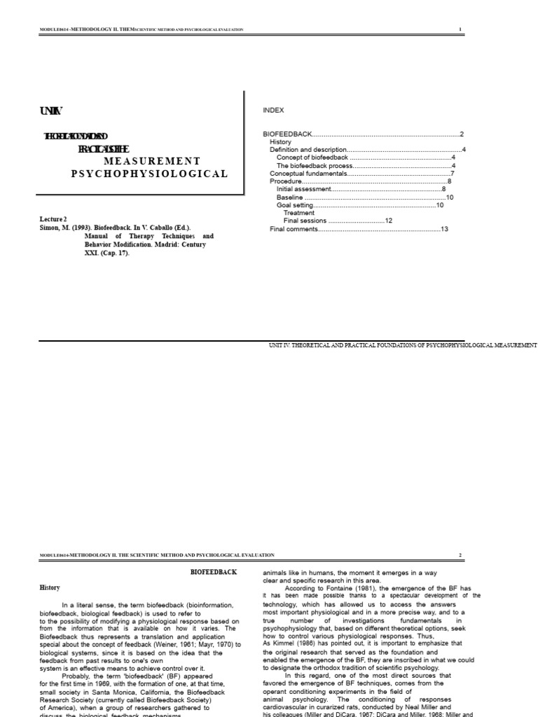 Simón, M. (1993) - Biofeedback. Manual of Therapy Techniques and Behavior Modification. Madrid ...