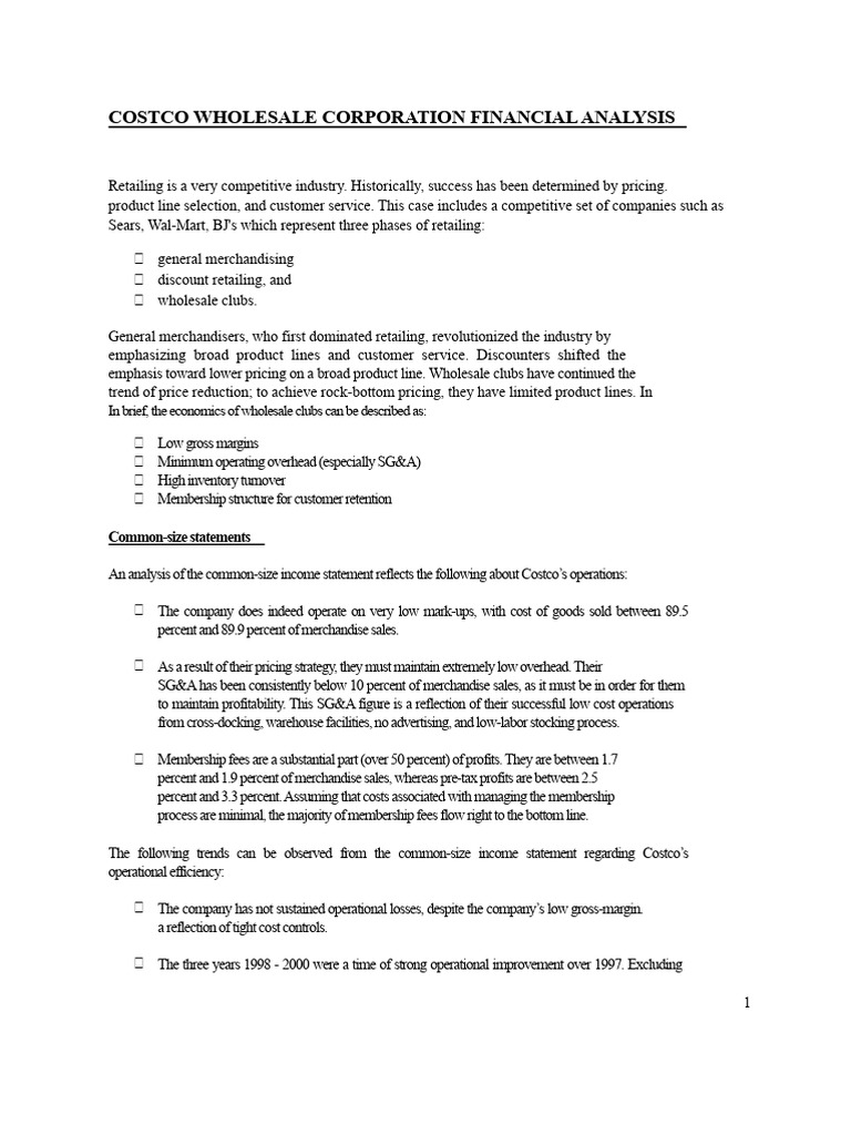 Costco Wholesale Corporation Financial Analysis | PDF | Equity (Finance ...