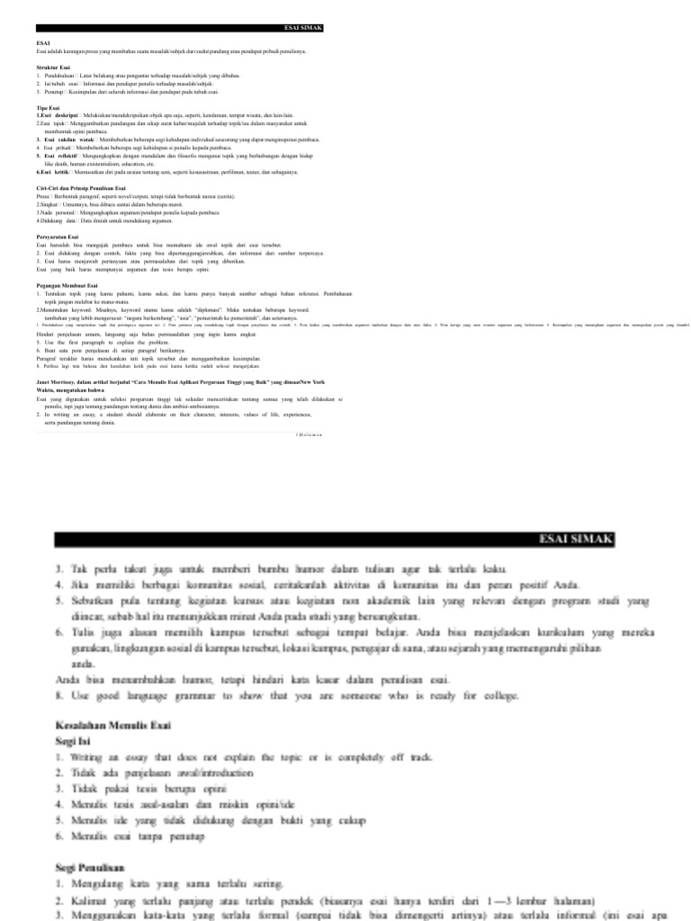 Panduan Menulis Esai SIMAK UI | PDF