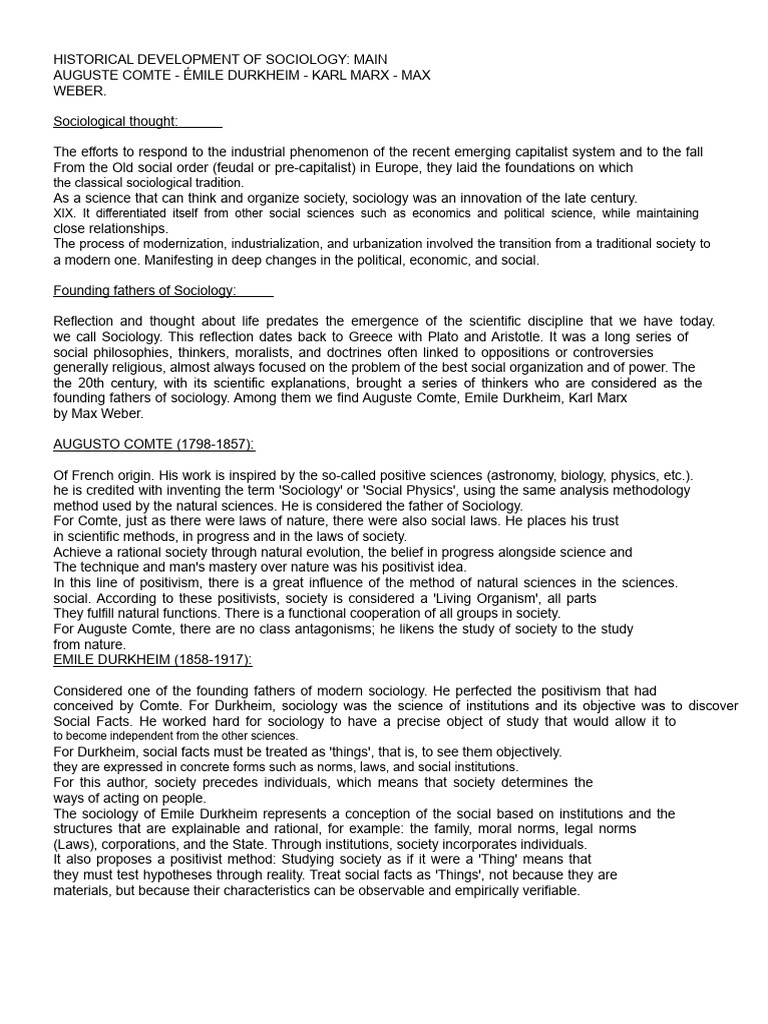 Summary About The Founding Fathers of Sociology 2021 | PDF | Positivism ...