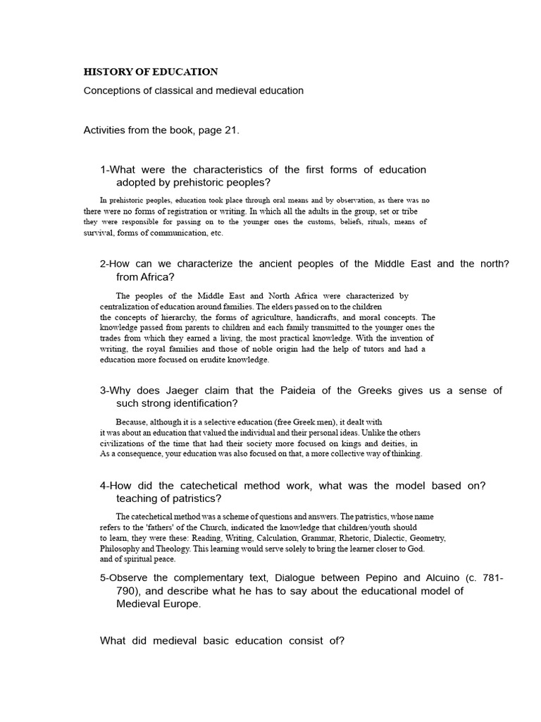 History of Education Activities | PDF | Knowledge | Liberal Arts Education