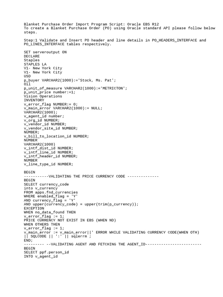 Script D'importation de Bon de Commande Cadre - Oracle EBS R12 | PDF | Data Management Software ...