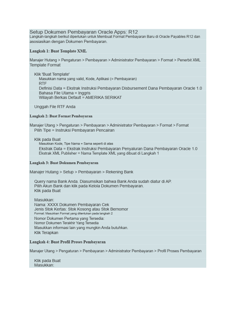 Langkah-Langkah Untuk Membuat Dokumen Pembayaran Di R12 Payables | PDF