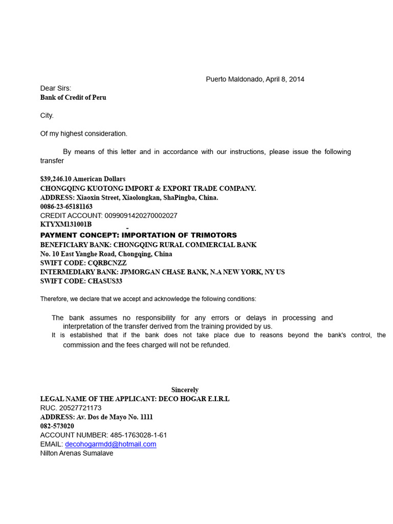 External Letter BCP Amount 1 | PDF