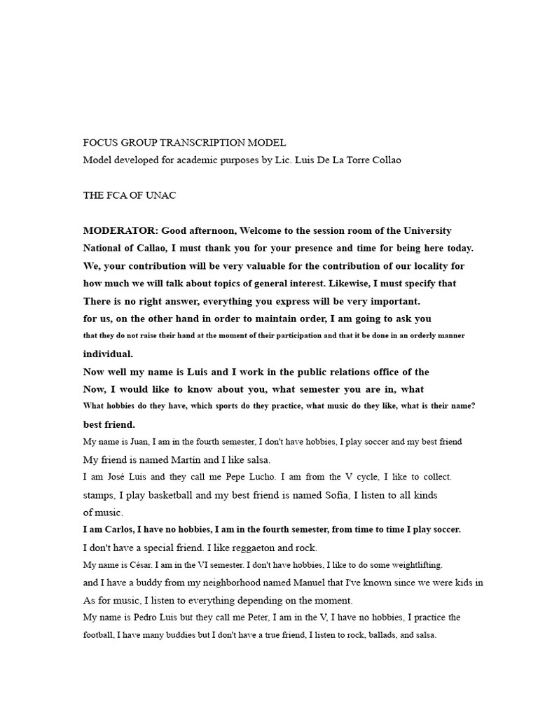 Focus Group Transcription Model | PDF