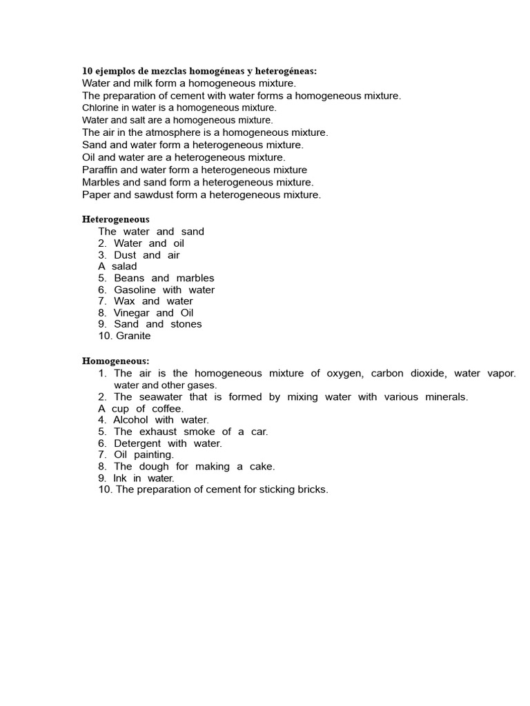 10 Examples of Homogeneous and Heterogeneous Mixtures | PDF