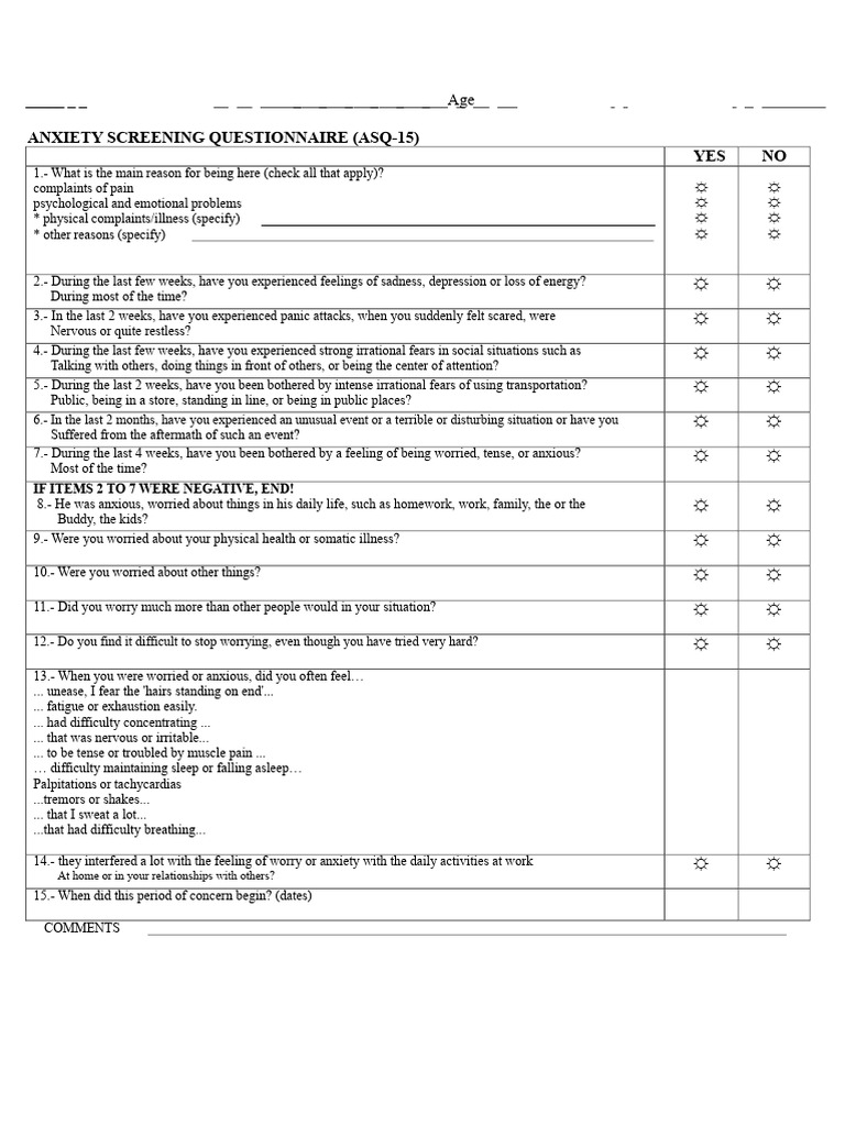 Anxiety Screening Questionnaire | PDF | Mental Disorder | Anxiety