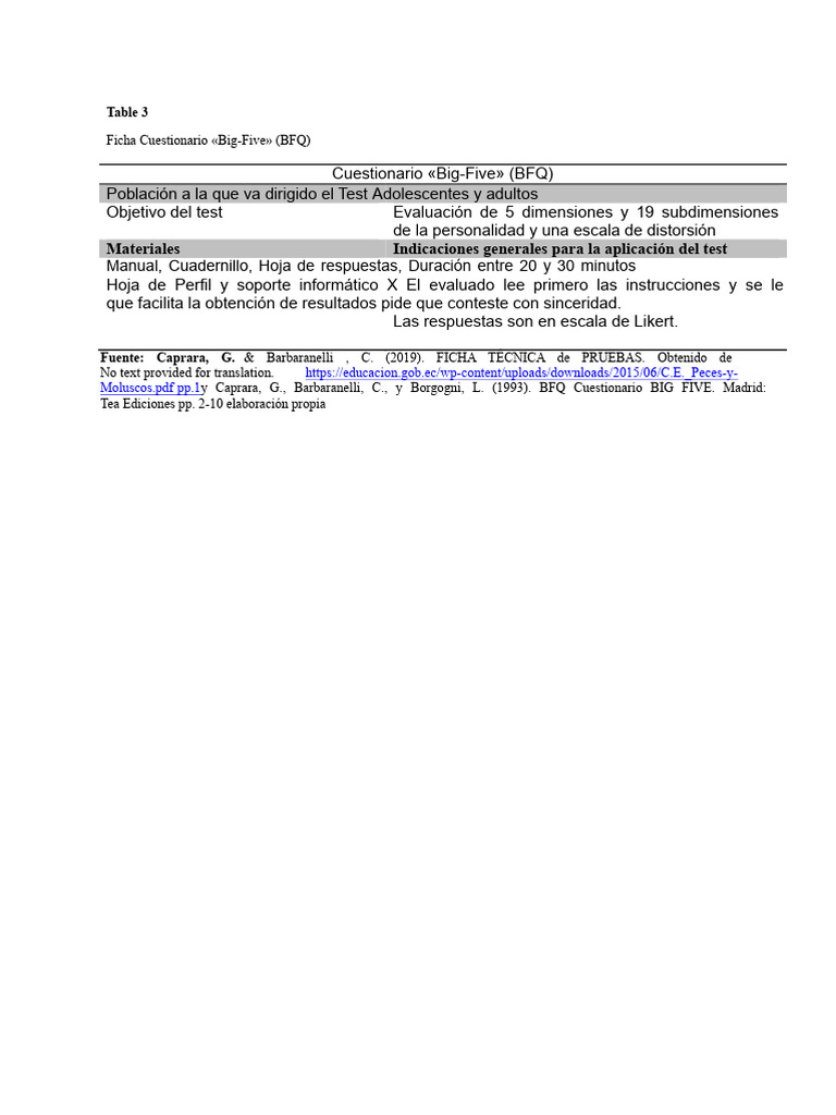 Cuestionario Big-Five (BFQ) | PDF