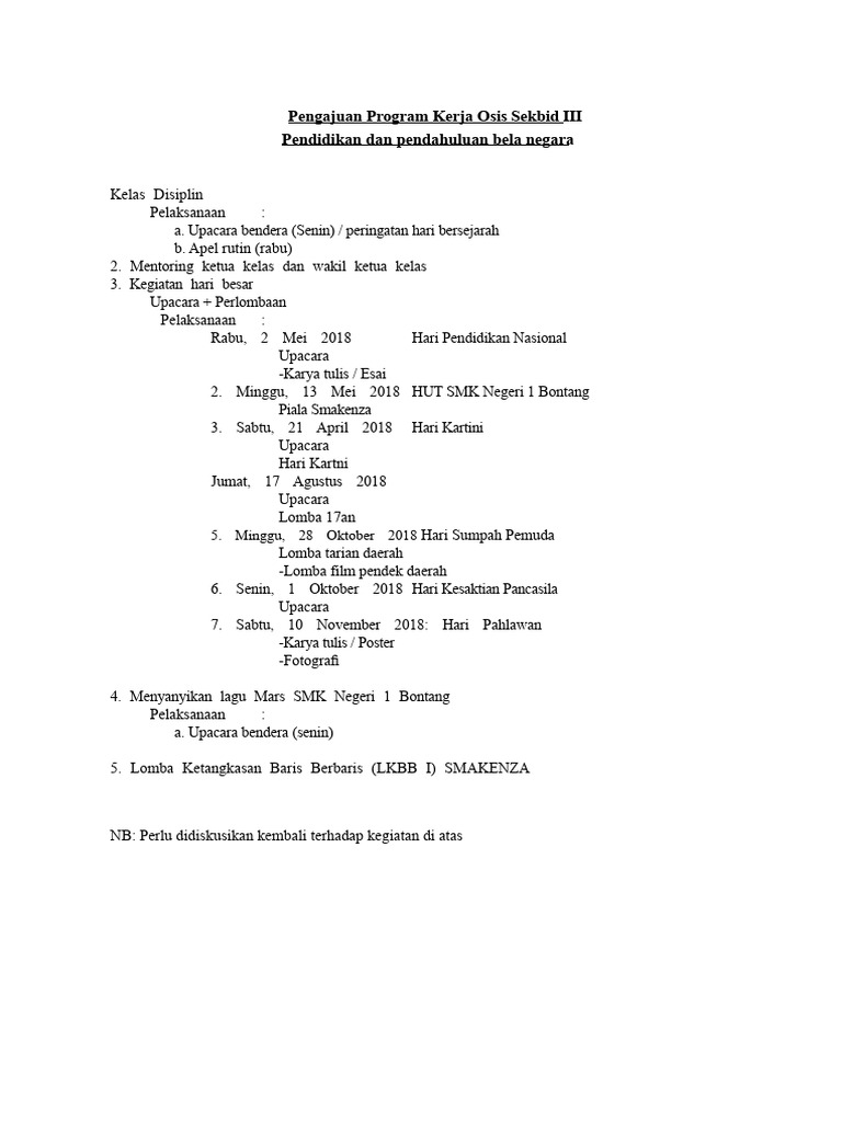 Pengajuan Program Kerja OSIS Sekbid III | PDF